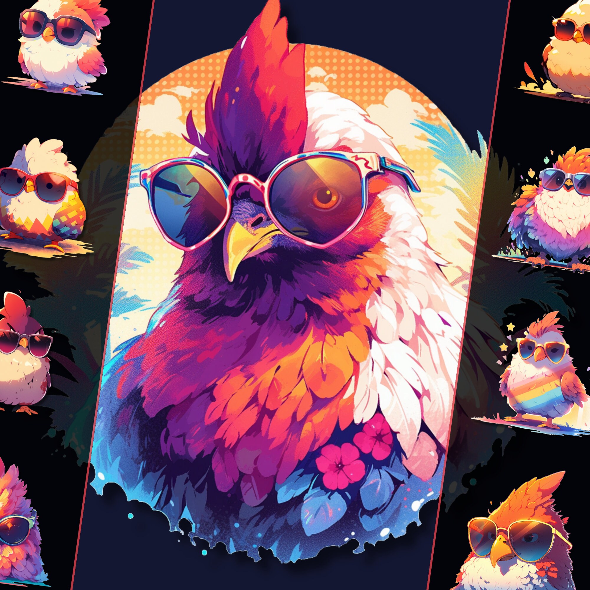 Retro Chicken Clipart Bundle, PNG, Ideal for Digital Art, Junk Journals ...