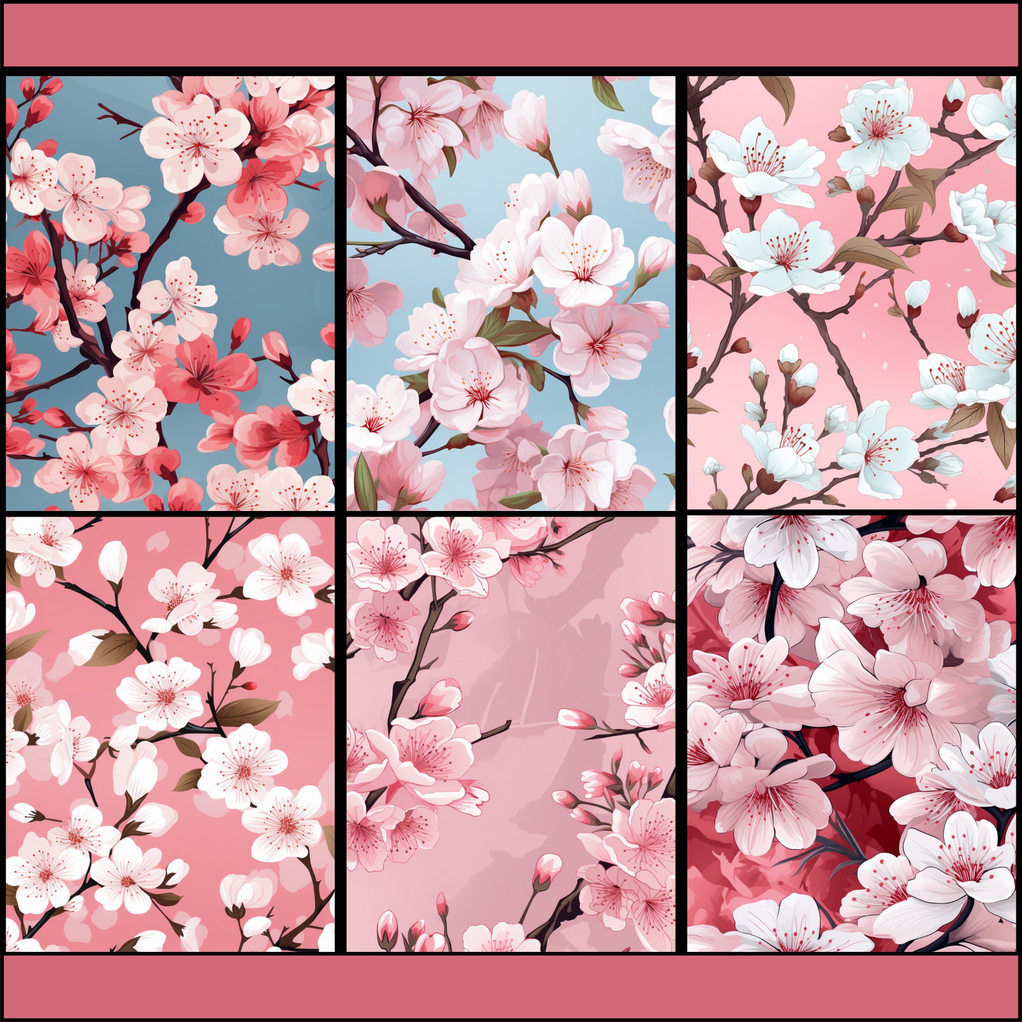 Cherry Blossom Seamless Patterns Bundle Delicate 400 DPI - Etsy