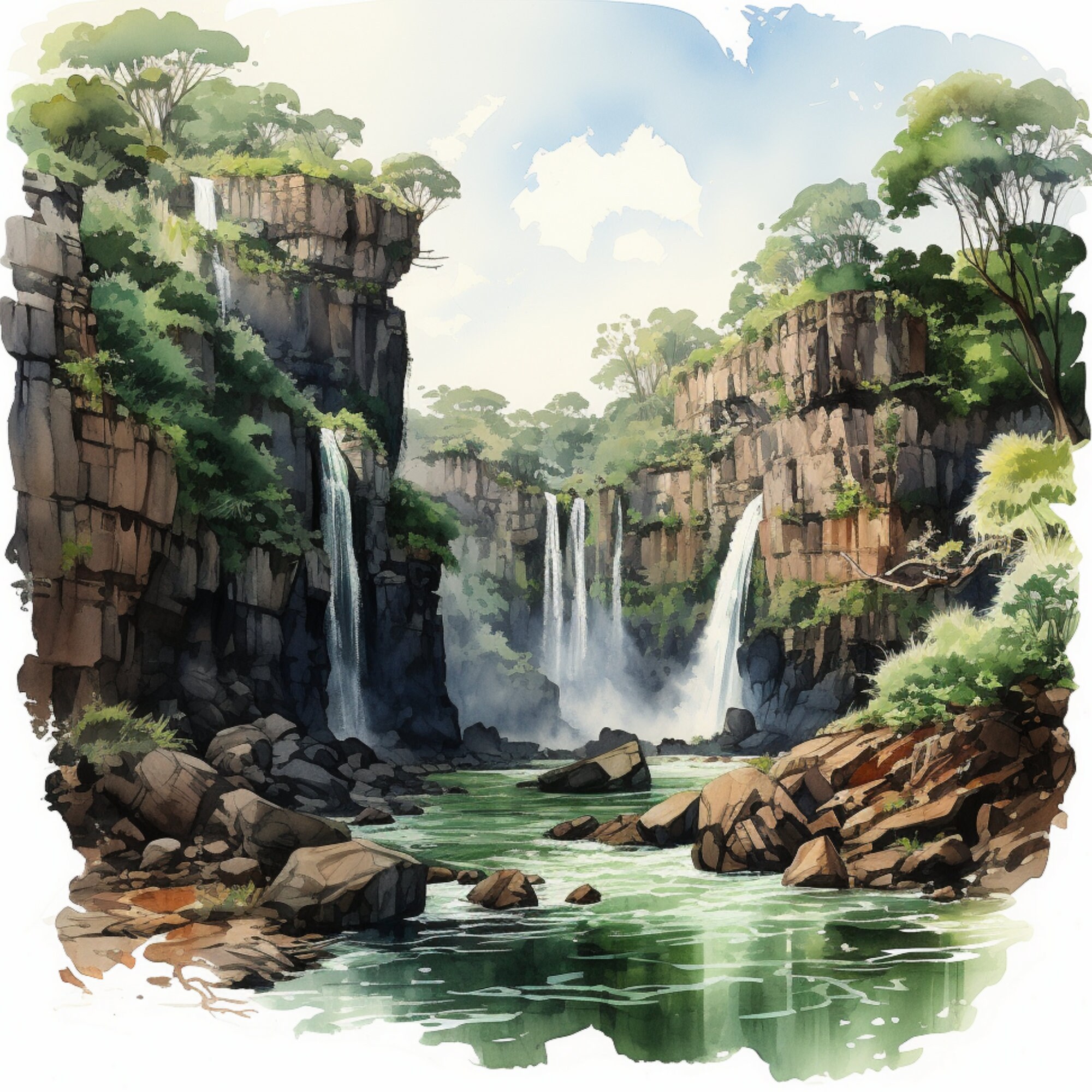 African Waterfalls Clipart Bundle PNG Files, 400 DPI, for Personal and ...