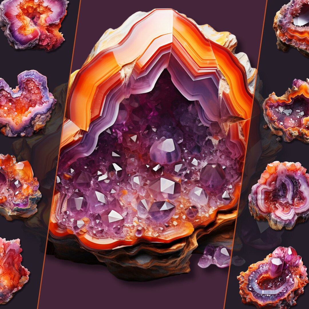 Pink & Orange Geode Clipart Bundle, PNG Format, Artistic Creations ...