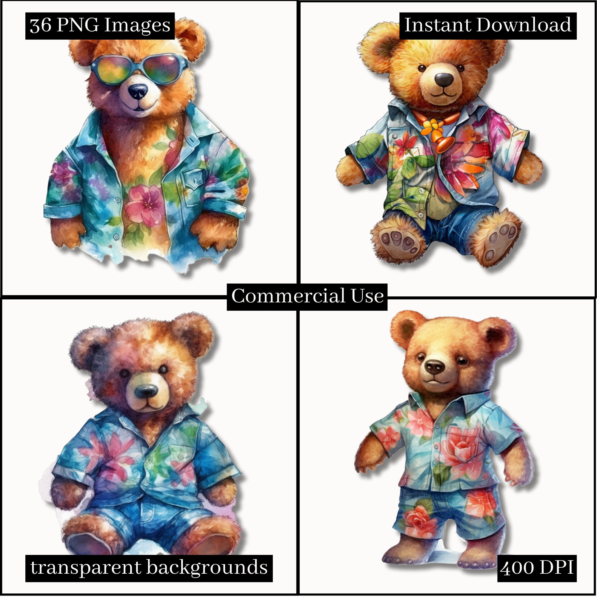 Aloha Teddy Bear Clipart Bundle High-resolution PNG Files - Etsy