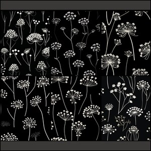 Queen Anne's Lace Flower Dark Minimalistic Seamless Patterns Bundle ...