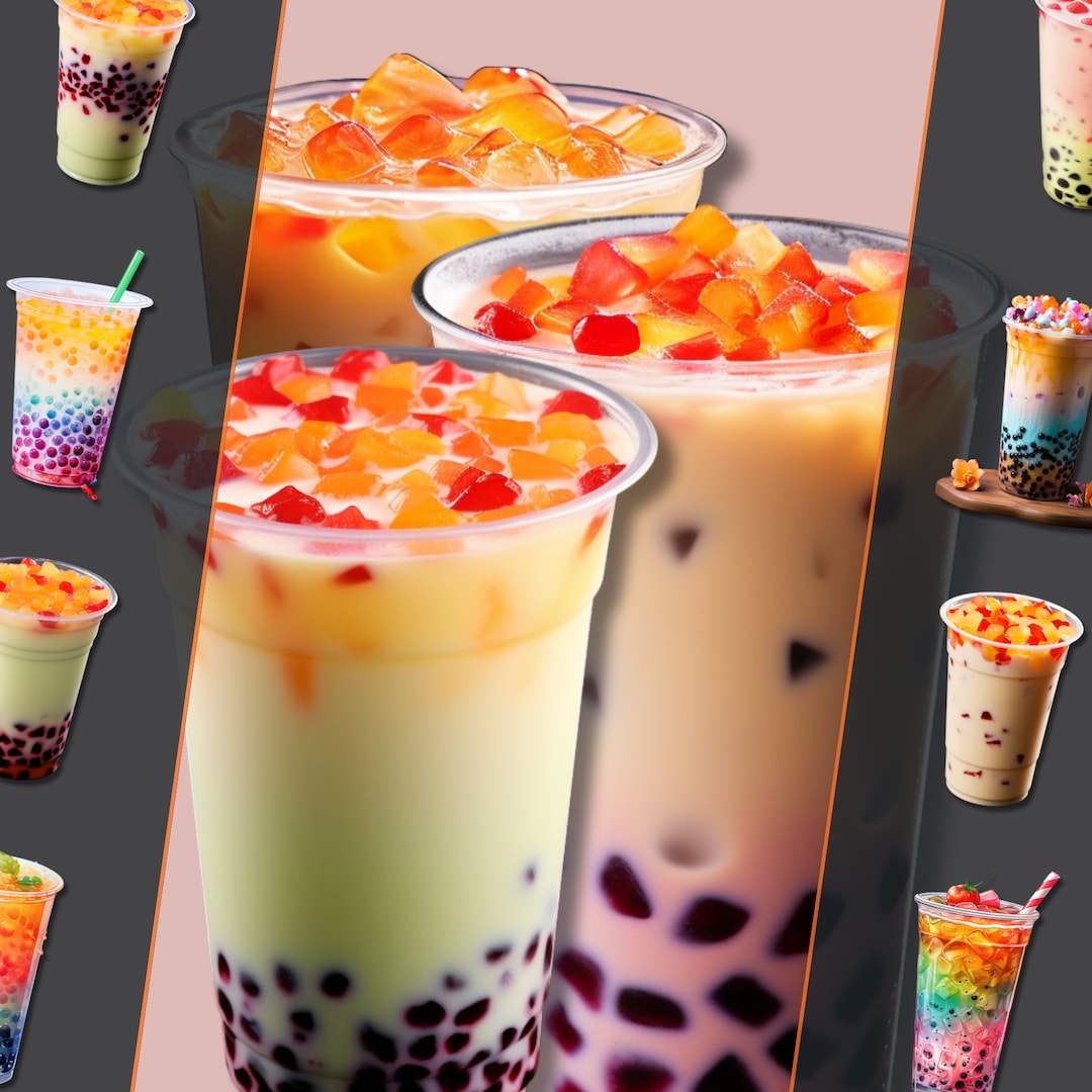Boba Tea With Rainbow Jelly Clipart Bundle, PNG Graphic, Great for Art ...