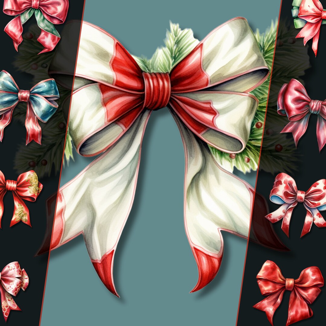 Christmas Bow Clipart Bundle, PNG, Perfect for Digital Art, Crafts ...