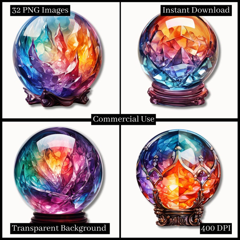 Magical Colorful Crystal Ball PNG Clipart Bundle for Personal ...