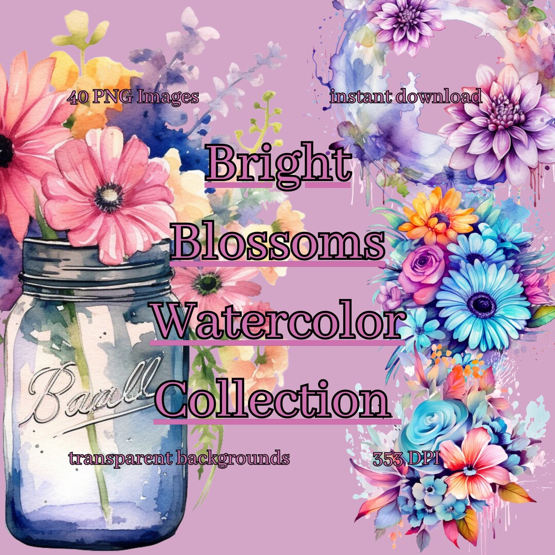 Flower Clipart Bright Blossoms Watercolor Collection - Vibrant Floral ...