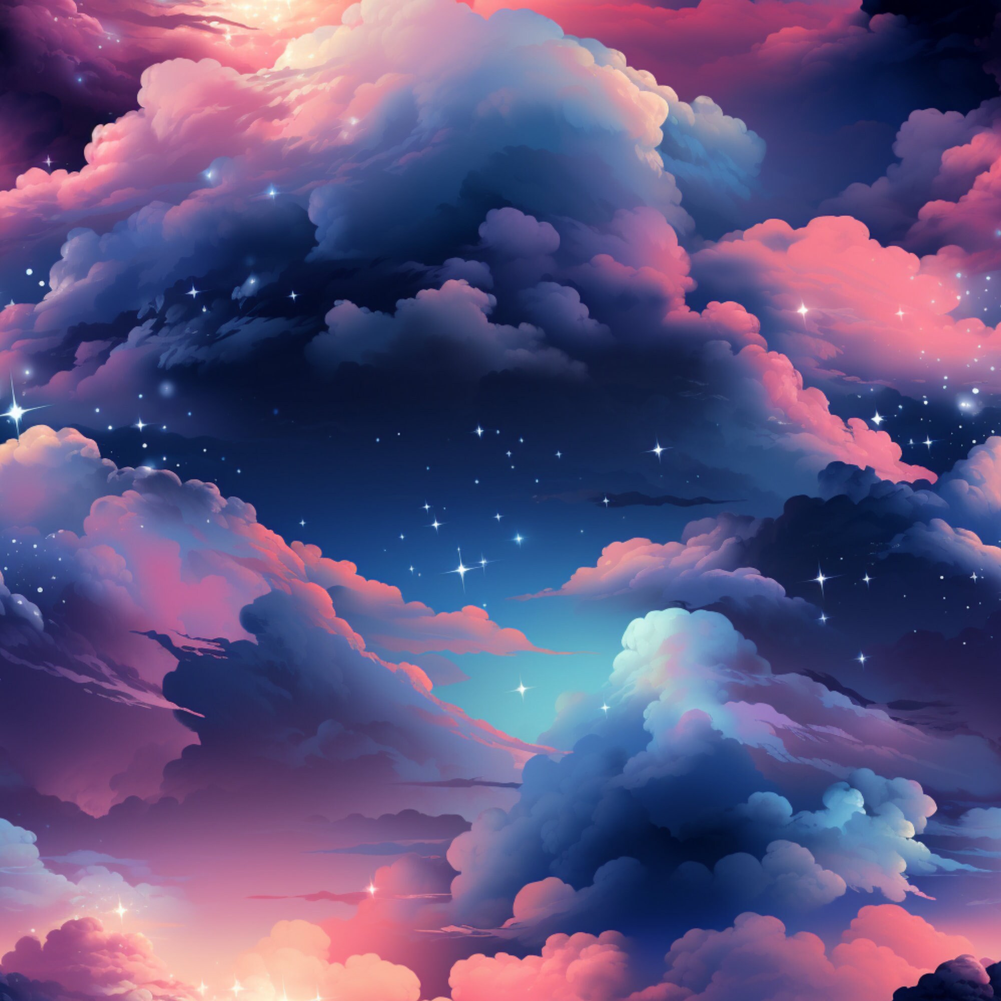 Cotton Candy Galaxy Clouds Seamless Patterns Bundle, Ethereal 400 DPI ...