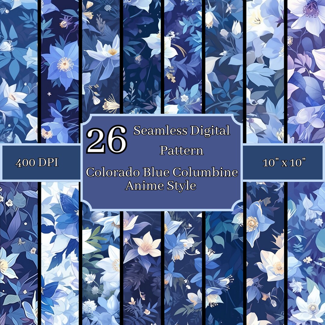 Colorado Blue Columbine Anime Seamless Patterns Bundle, High-resolution ...