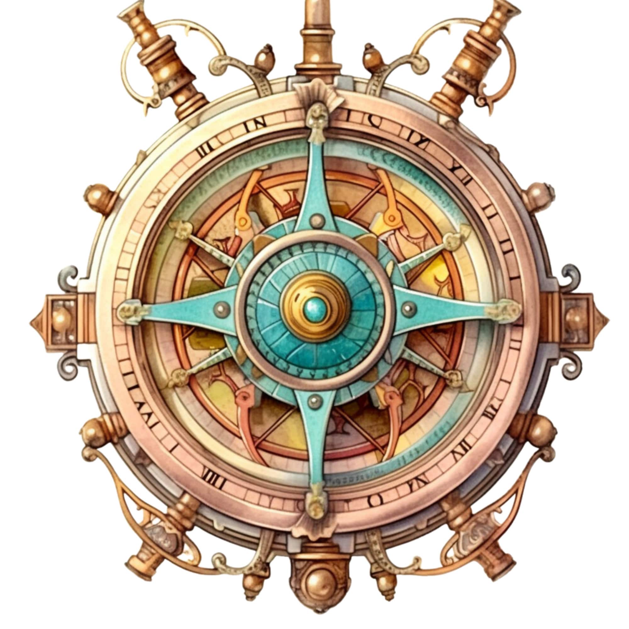 Steampunk Compass Clipart Bundle High-resolution PNG Files, Instant ...
