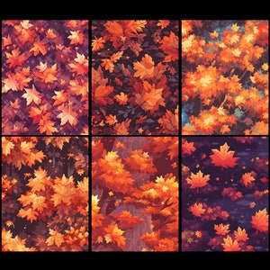 Anime Inspired Autumn Leaves Seamless Patterns Bundle, High-resolution ...