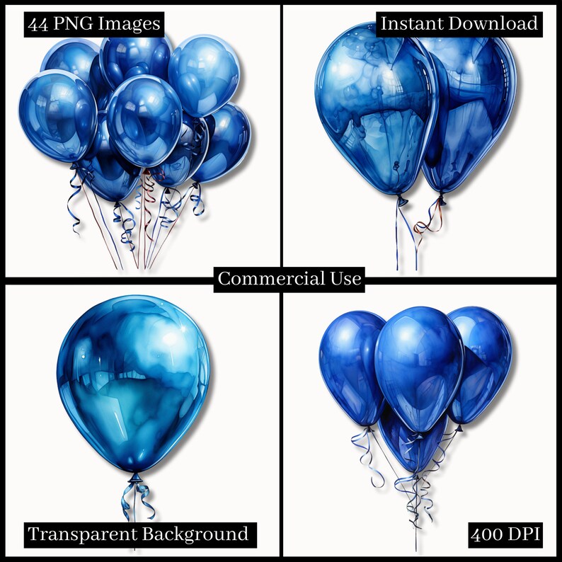 Royal Blue Balloon PNG Clipart Bundle for Personal & - Etsy