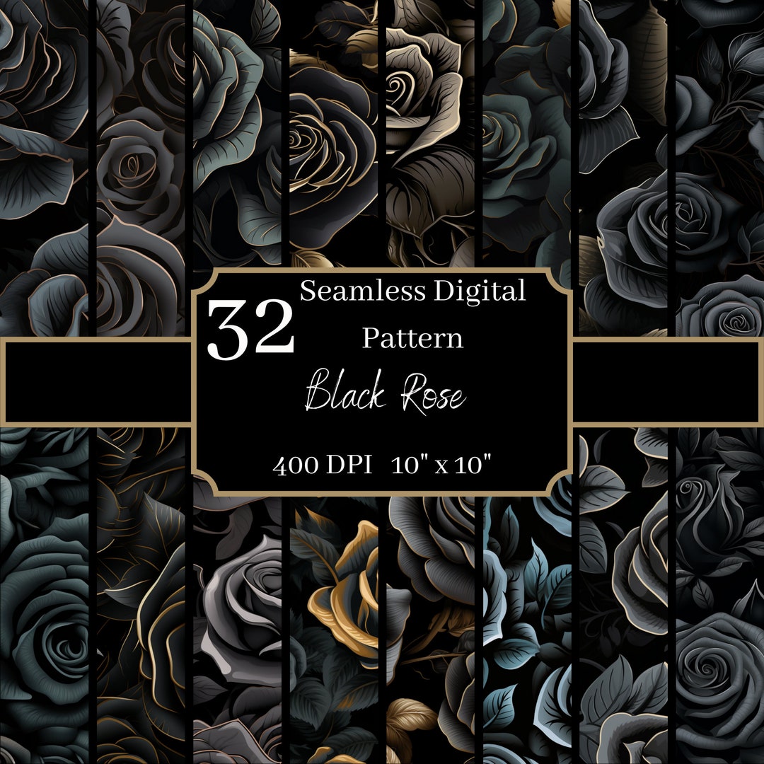 Black Rose Seamless Patterns Bundle, Elegant 400 DPI, 10x10 Inch Floral ...