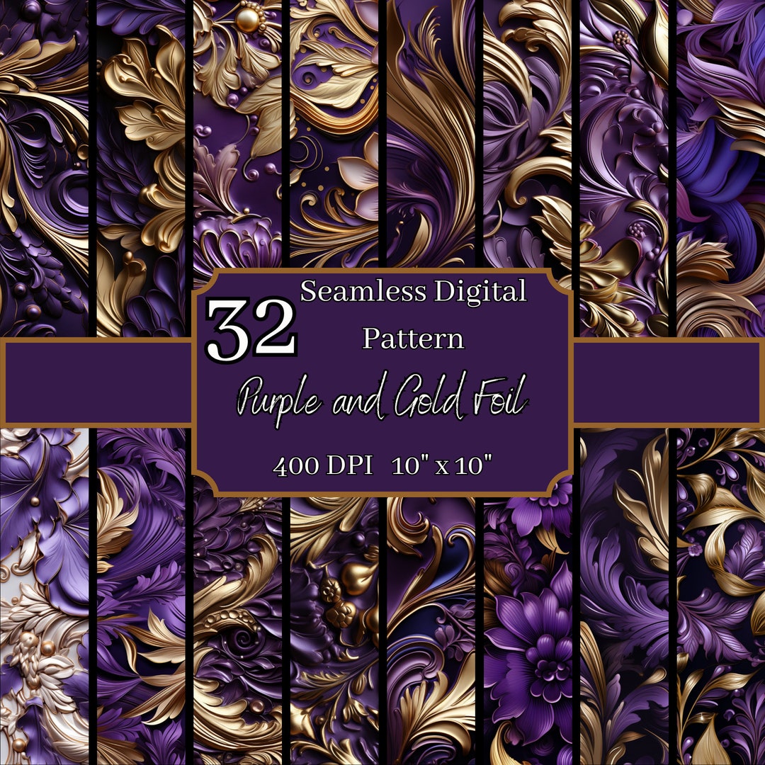 Purple and Gold Foil Seamless Patterns Bundle, High-resolution 400 DPI ...