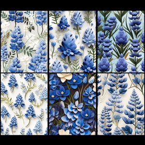 Bluebonnet Papercraft Inspired Seamless Patterns Bundle, High ...