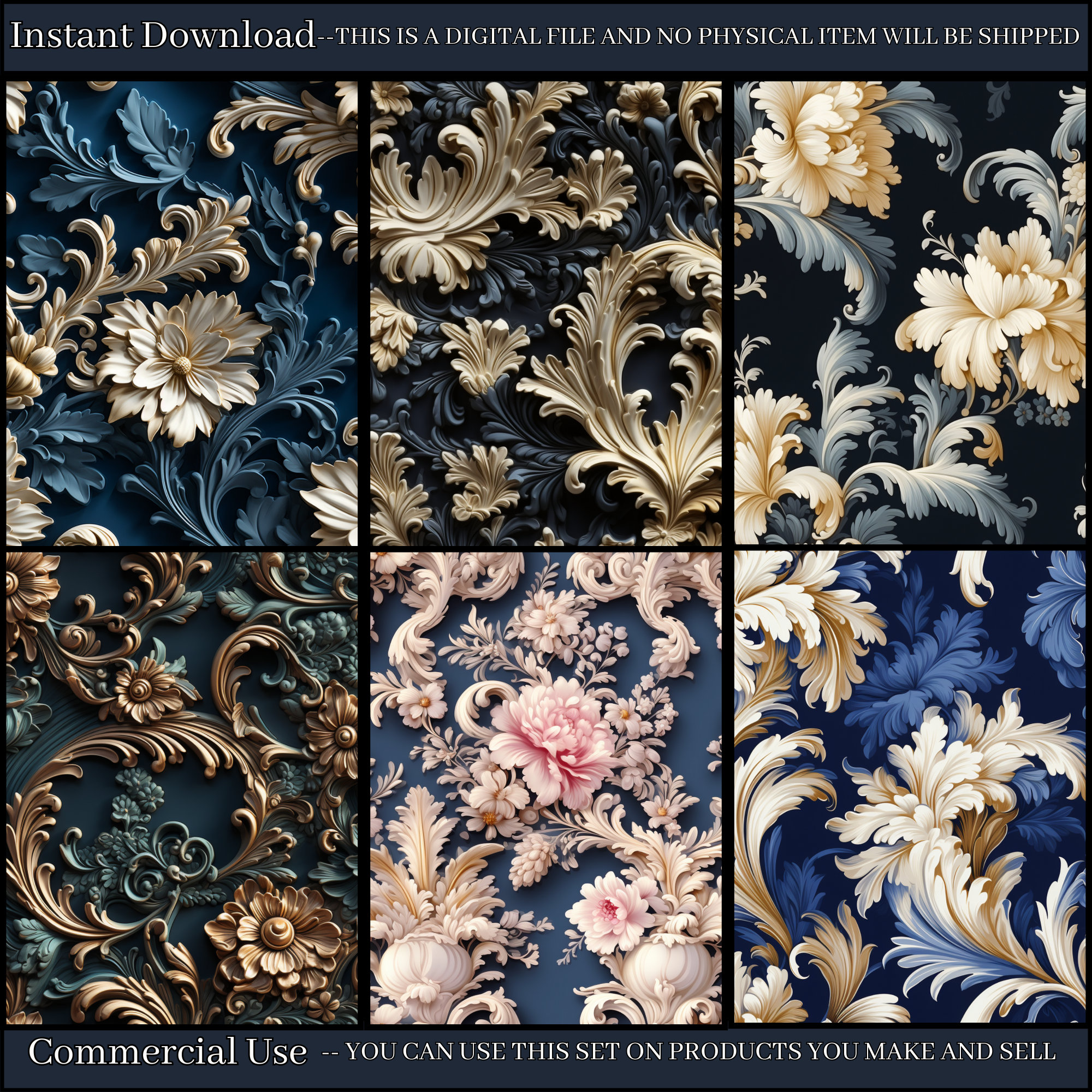 Rococo Palace Wallpaper Seamless Patterns Bundle, High-resolution 400 ...