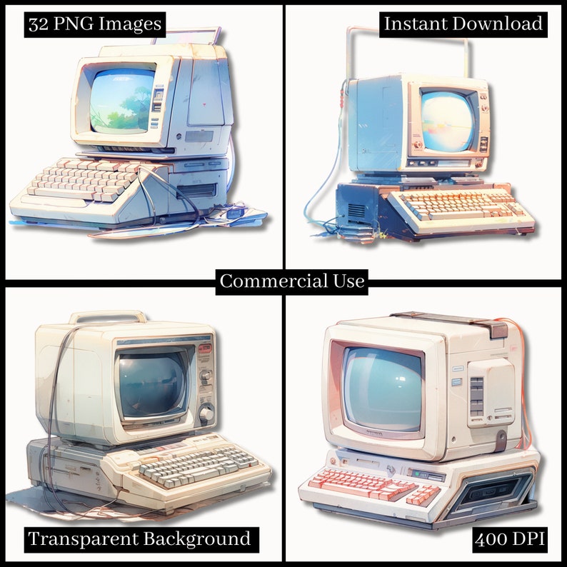 Retro Computer Clipart Bundle PNG Ideal for Digital Art - Etsy