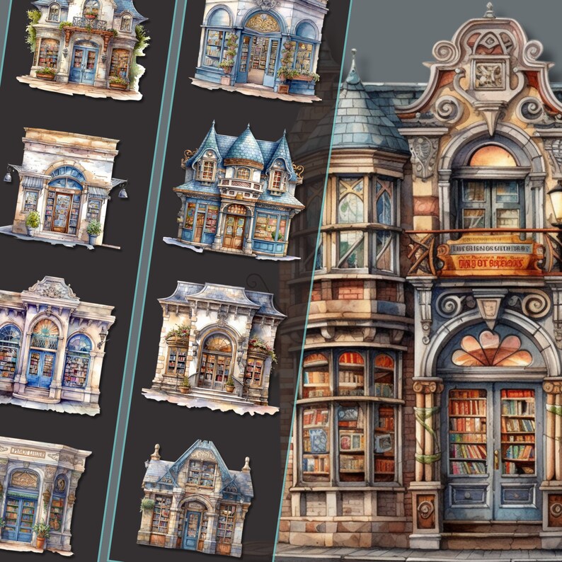 Book Store Front Clipart Collection PNG Graphics for DIY - Etsy