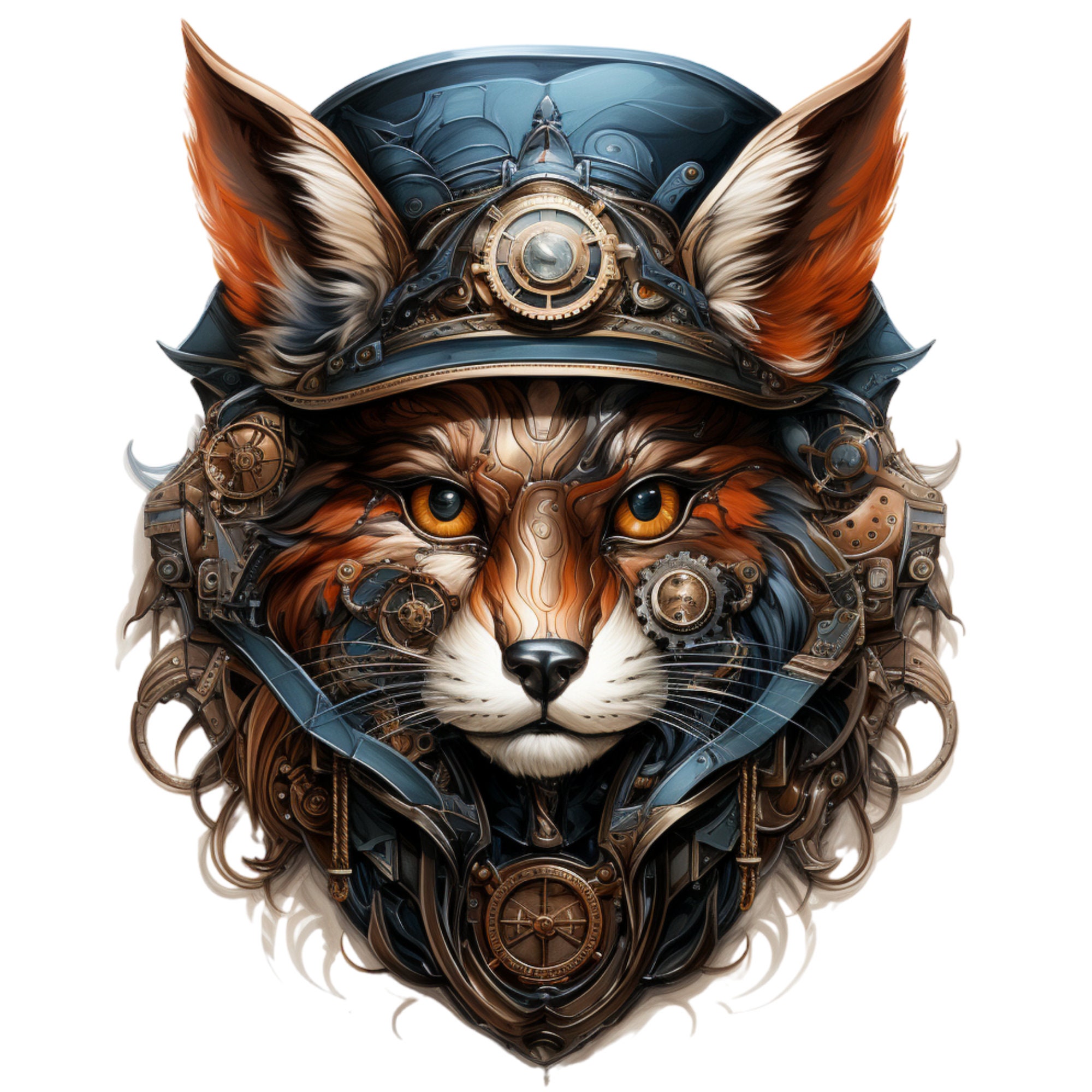 Steampunk Fox Clipart Bundle, PNG Clipart, Mechanical Animal Designs ...