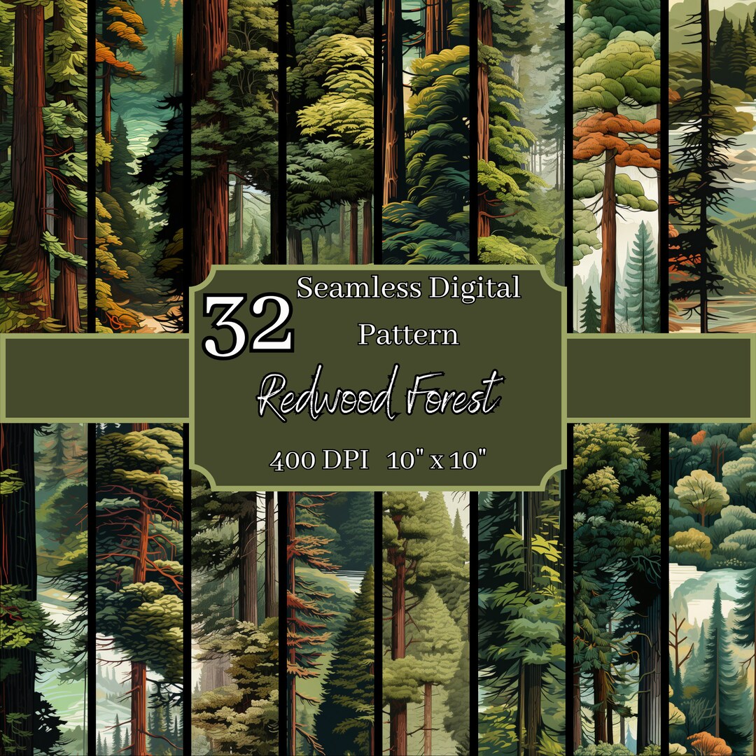 Redwood Forest Seamless Patterns Bundle, High-resolution 400 DPI, 10x10 ...