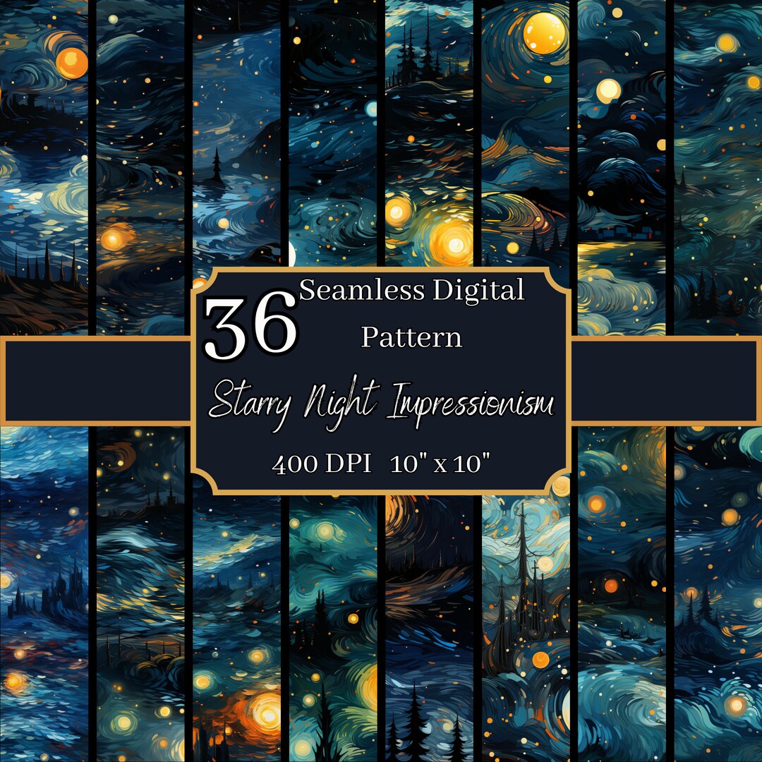 Starry Night Impressionism Seamless Patterns Bundle, High-resolution ...