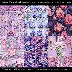 Hyacinths Paper Cutout Seamless Patterns Bundle, High-resolution 400 ...