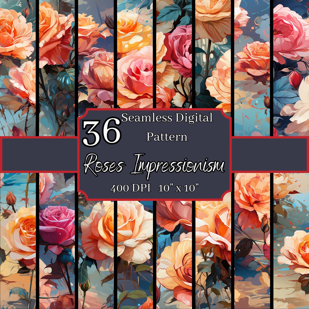 Roses Impressionism Seamless Patterns Bundle, High-resolution 400 DPI ...