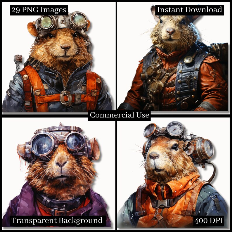 Steampunk Capybara Clipart Bundle PNG Clipart Mechanical - Etsy