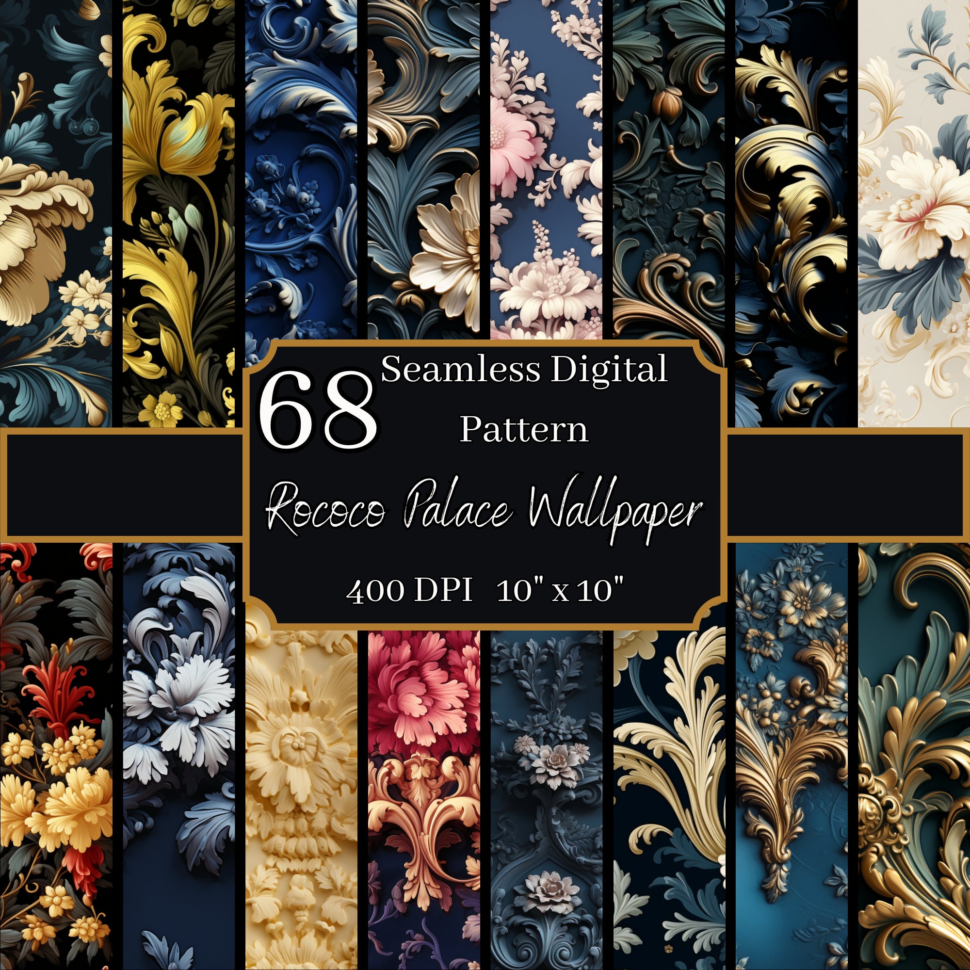 Rococo Palace Wallpaper Seamless Patterns Bundle, High-resolution 400 ...