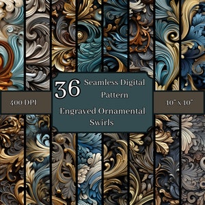 Engraved Ornamental Swirls Seamless Patterns Bundle, High-resolution ...