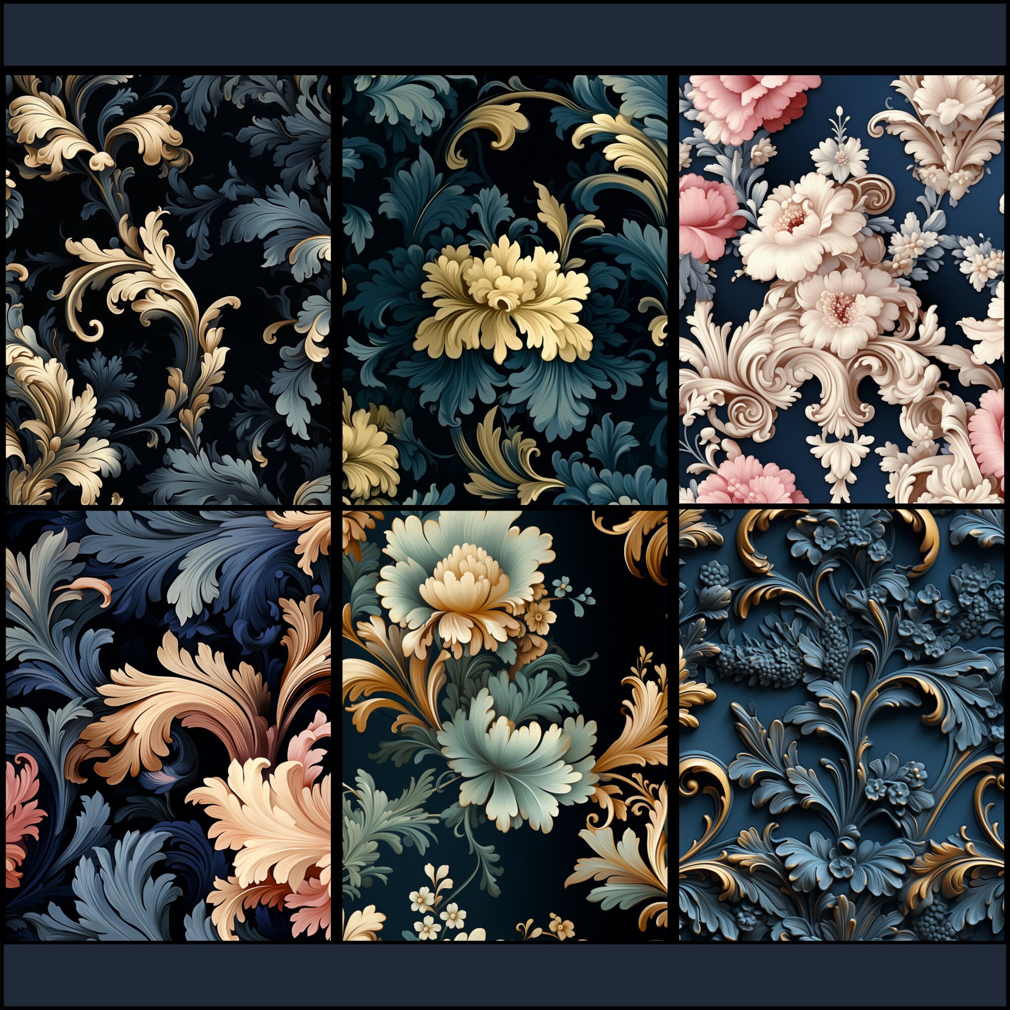 Rococo Palace Wallpaper Seamless Patterns Bundle, High-resolution 400 ...