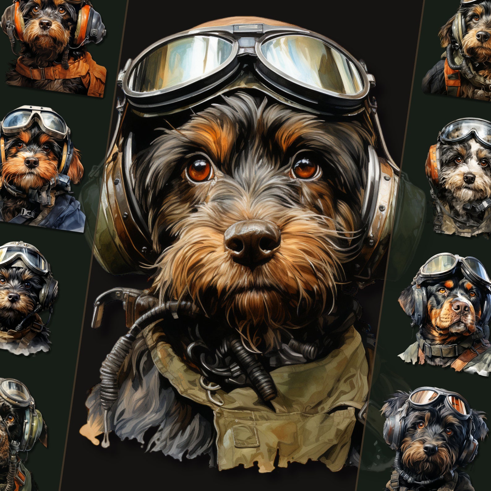 Puppy Pilot Dog Clipart Bundle, PNG, Ideal for Digital Art, Junk ...