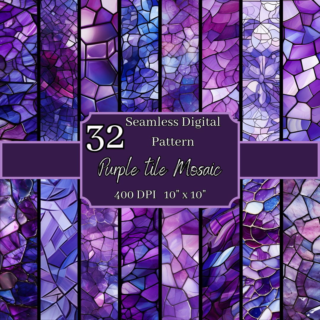 Purple Tile Mosaic Seamless Patterns Bundle, High-resolution 400 DPI ...