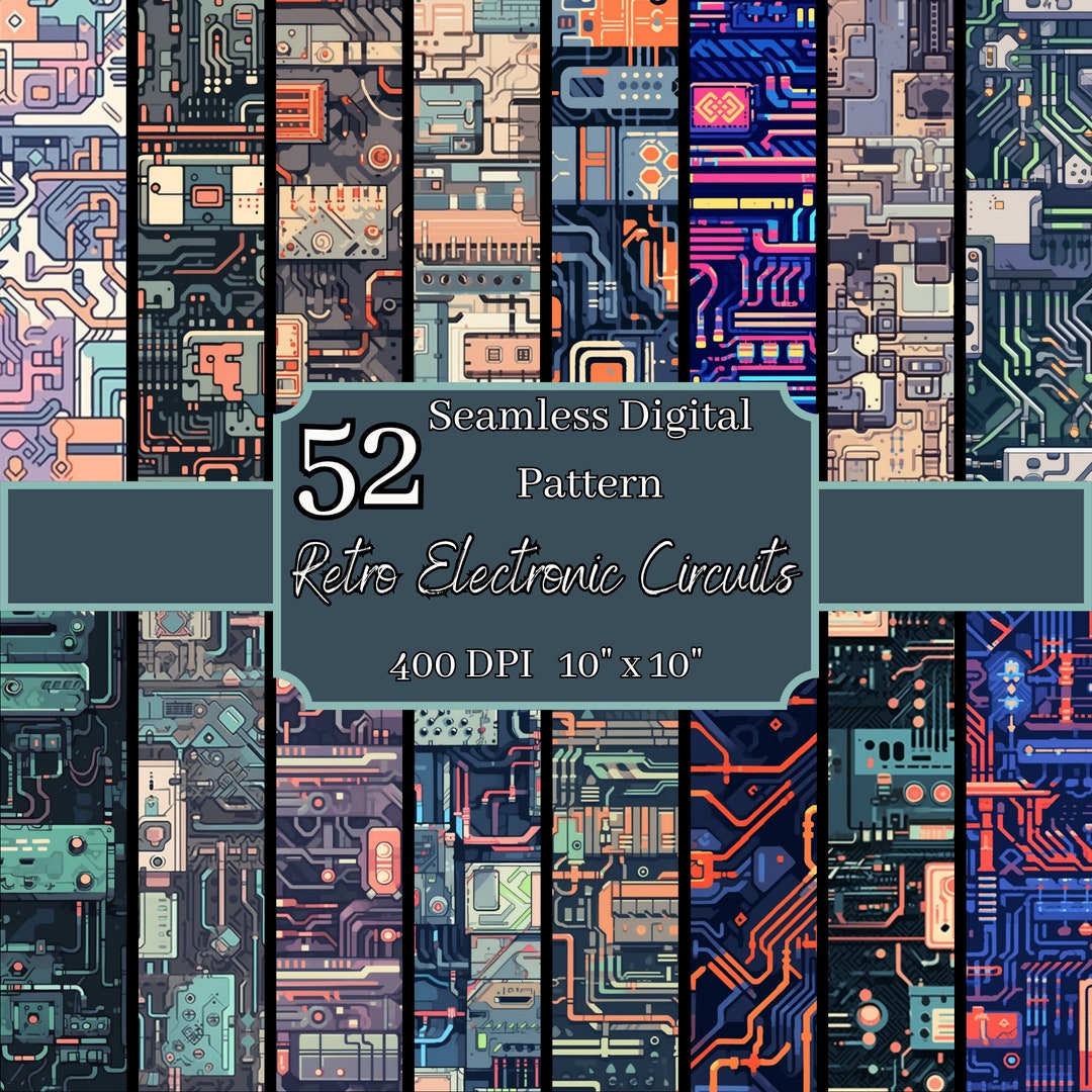 Retro Electronic Circuits Seamless Patterns Bundle, High-resolution 400 ...