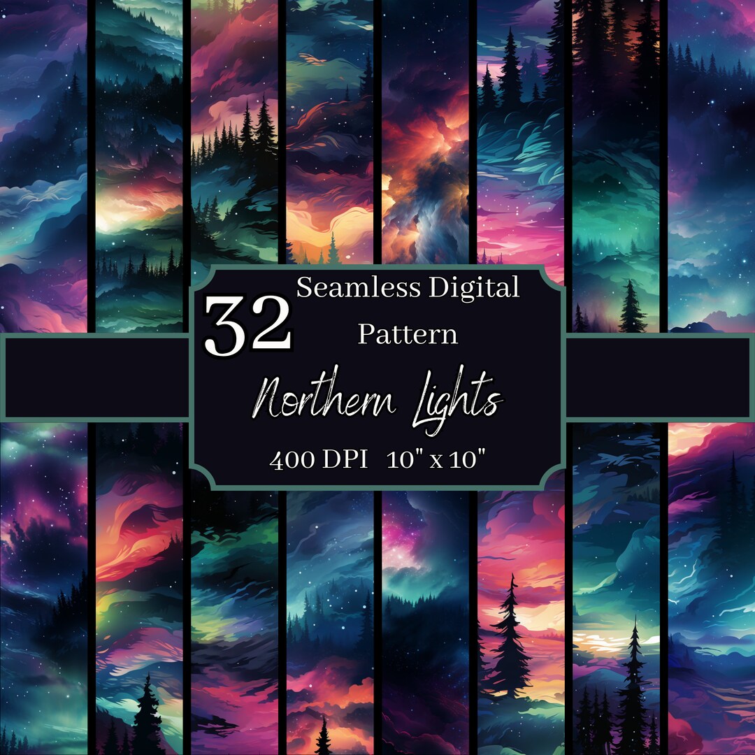 Northern Lights Seamless Patterns Bundle, Ethereal 400 DPI, 10x10 Inch ...