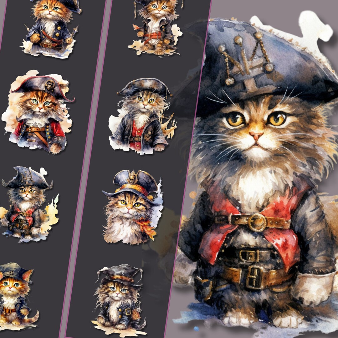 Pirate Kitten Clipart Bundle Adorable and Adventurous, High-resolution ...