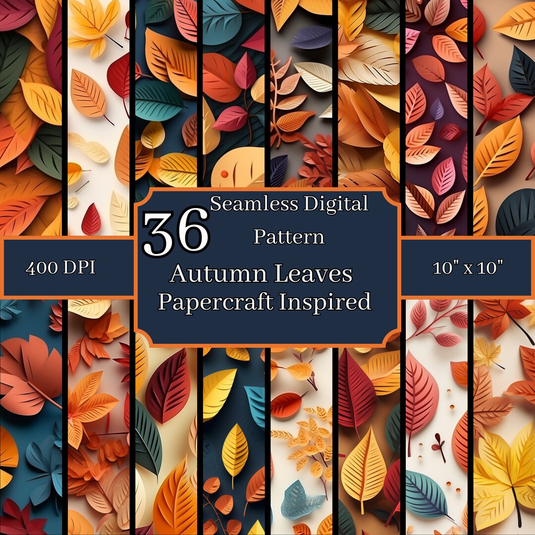 Autumn Leaves Papercraft Inspired Seamless Patterns Bundle, 400 DPI ...