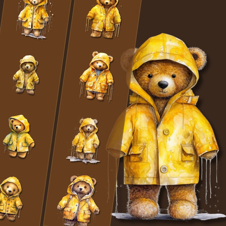 Teddy Bear in Yellow Raincoat Clipart High-resolution PNG - Etsy