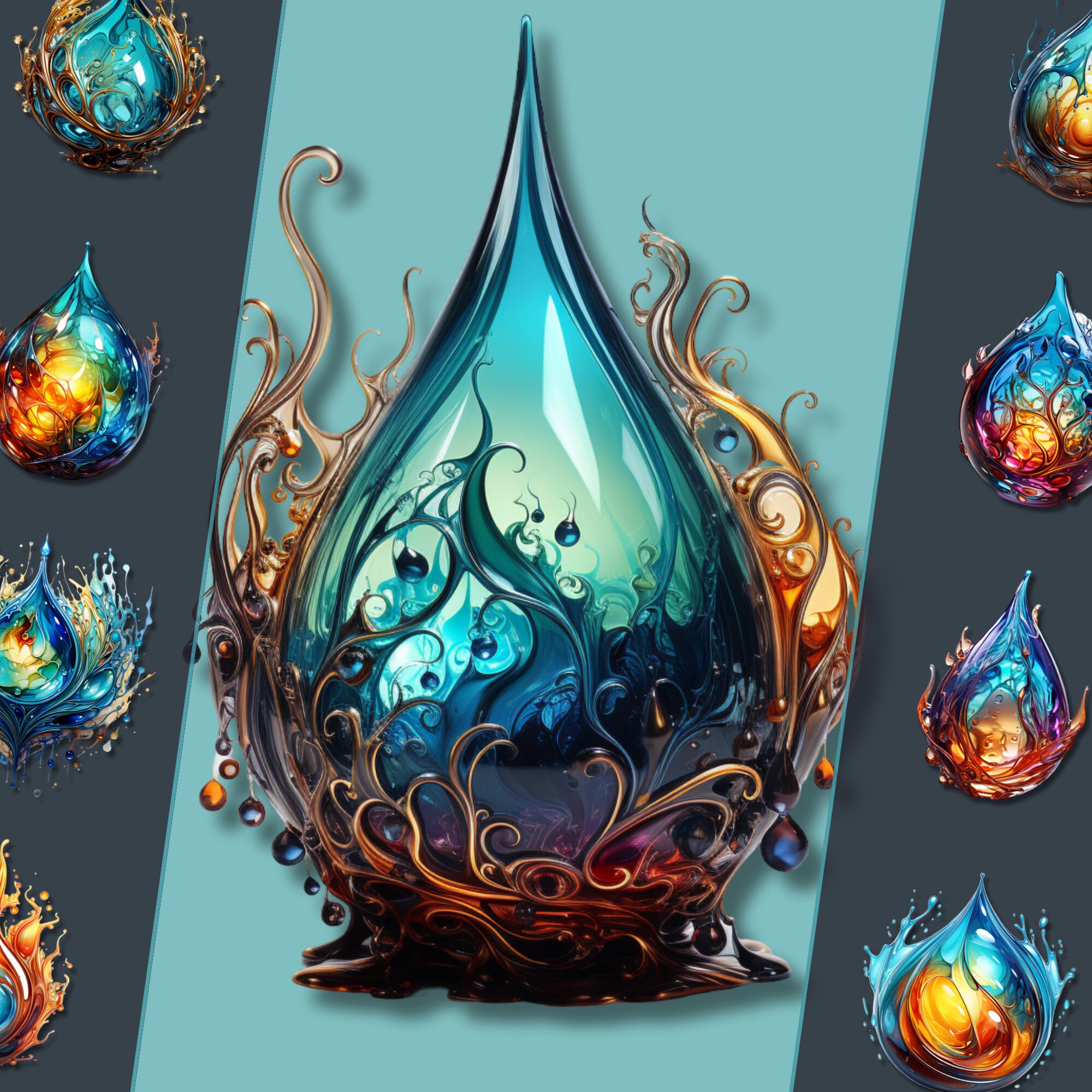Magical Water Droplet Clipart Bundle PNG for Digital Art - Etsy