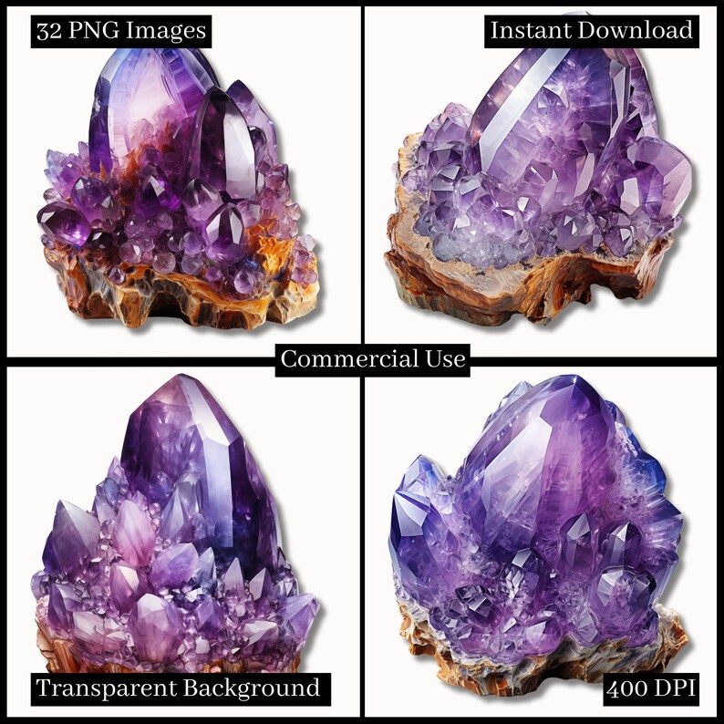 Amethyst Geode Clipart Bundle PNG Format for Personal & Commercial Use ...