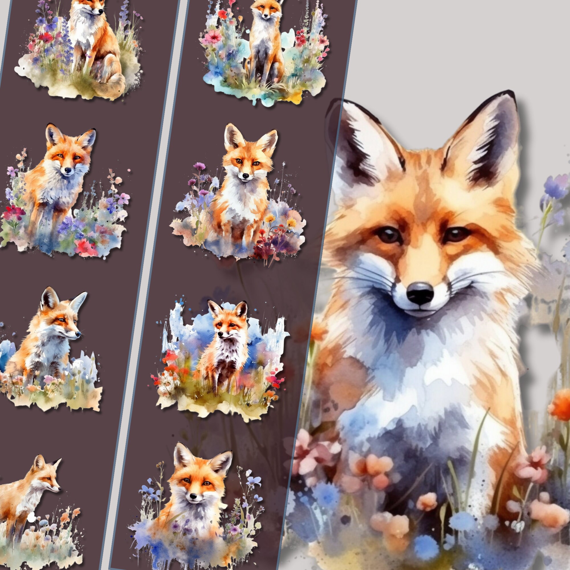 Fox Clipart Collection PNG Graphics Transparent Background - Etsy