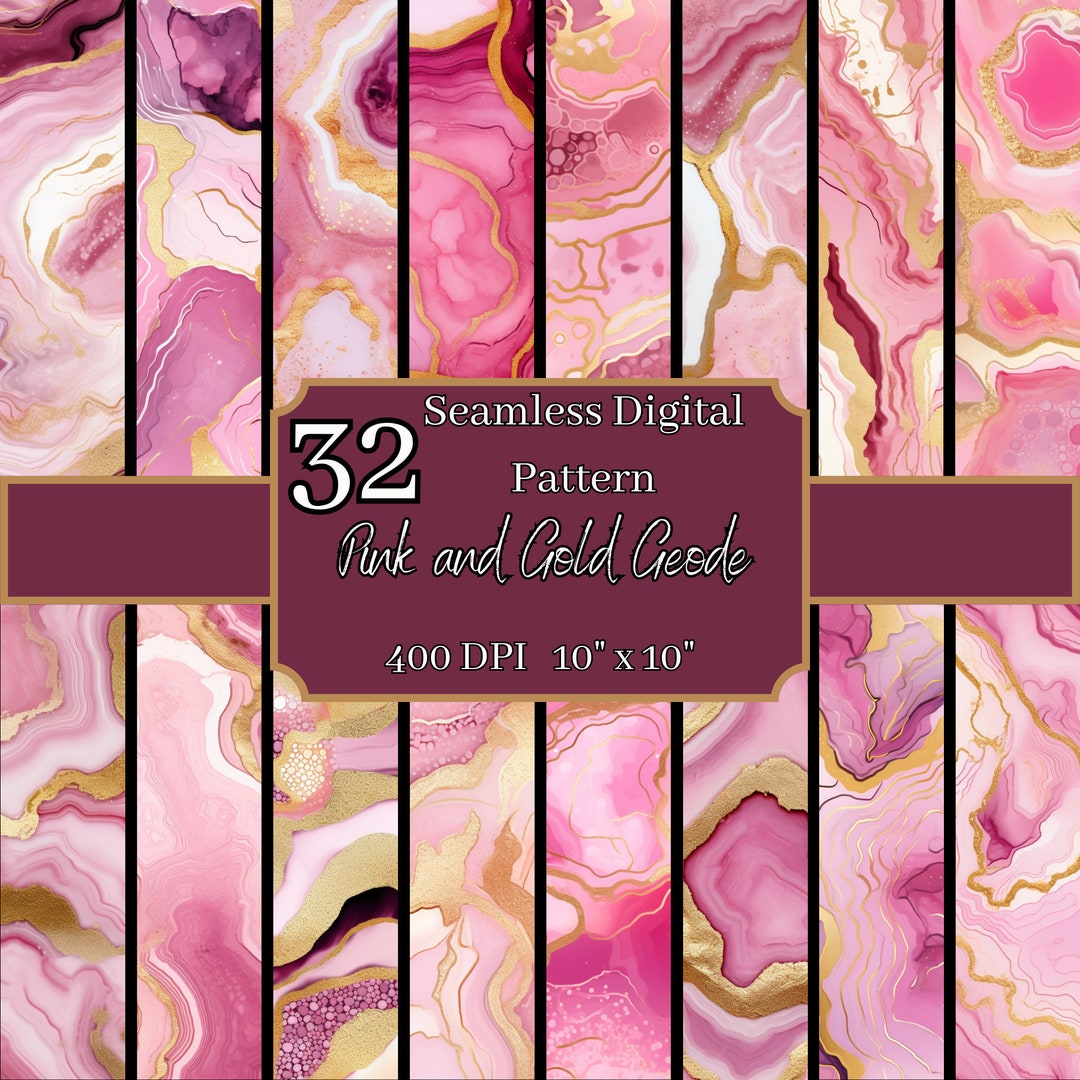 Pink and Gold Geode Seamless Patterns Bundle, Luxurious 400 DPI, 10x10 ...