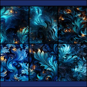 Abstract Blue Fire Seamless Patterns Bundle, Mystical 400 DPI, 10x10 ...