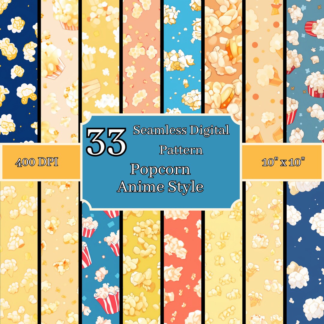 Popcorn Anime Style Seamless Patterns Bundle, High-resolution 400 DPI ...