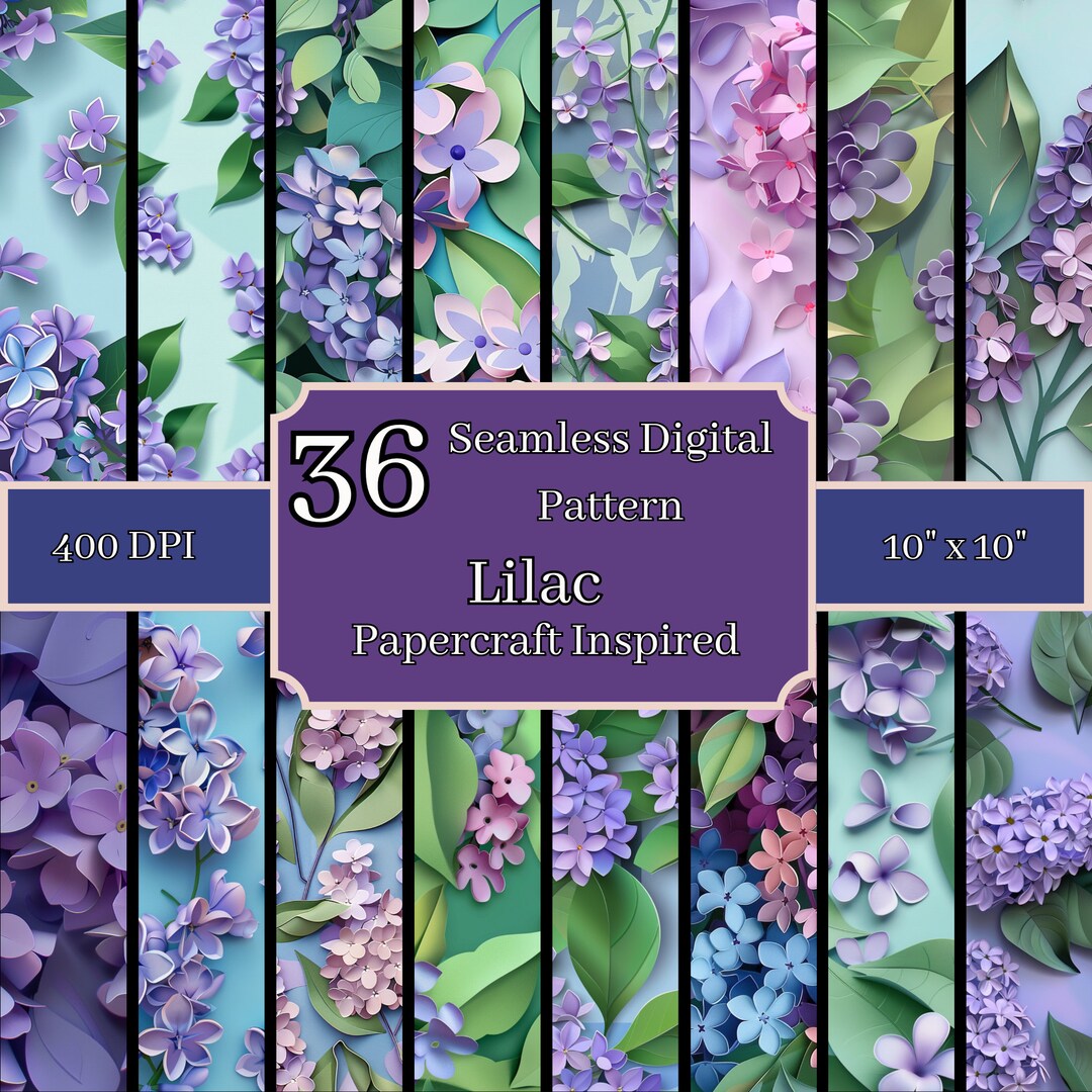 Lilac Papercraft Inspired Seamless Patterns Bundle, High-resolution 400 ...