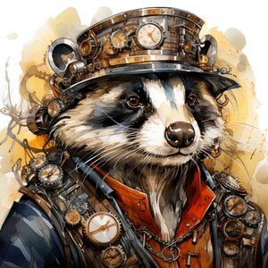 Steampunk Badger Clipart Bundle, PNG Clipart, Vintage Mechanized ...