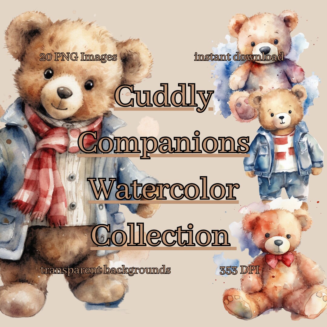 Teddy Bear Clipart Cuddly Companions Watercolor Collection-adorable ...