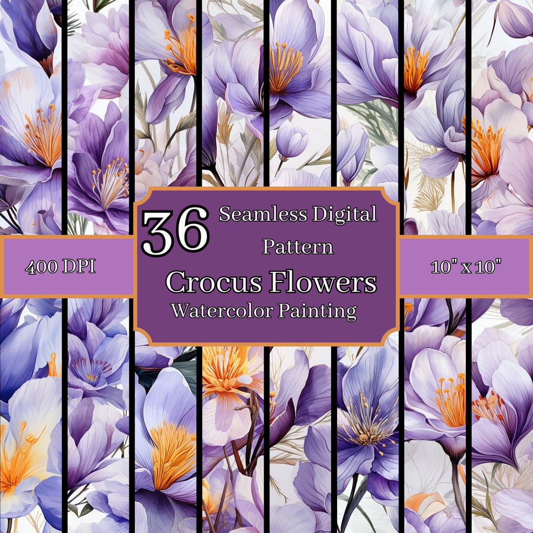 Crocus Flowers Watercolor Painting Seamless Patterns Bundle, High ...