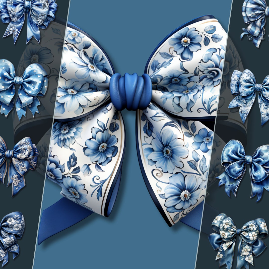 Blue and White Bow Clipart Bundle, Elegant Bow Designs in PNG Format ...