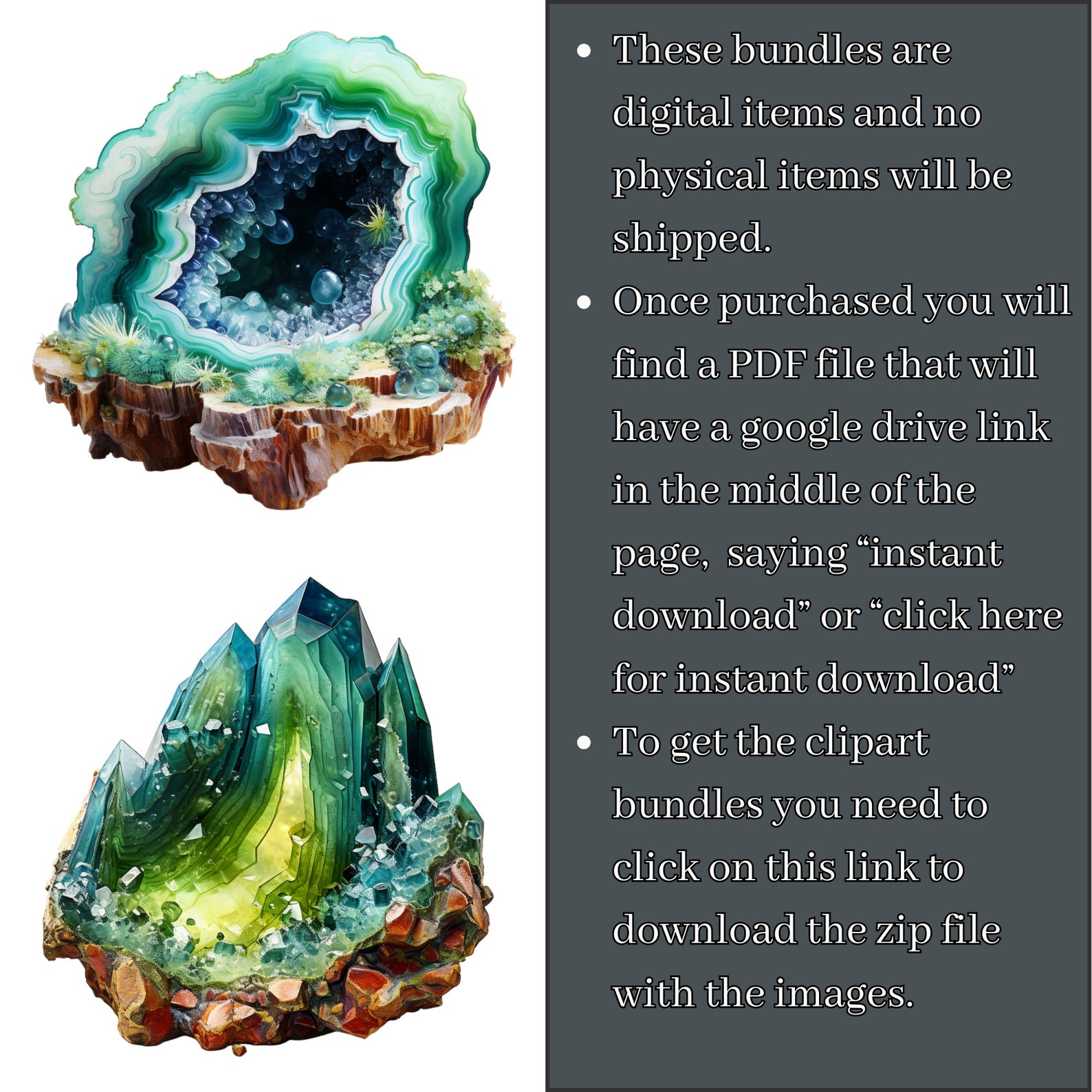 Green Geode Clipart Bundle PNG Ideal for Digital Artjunk - Etsy