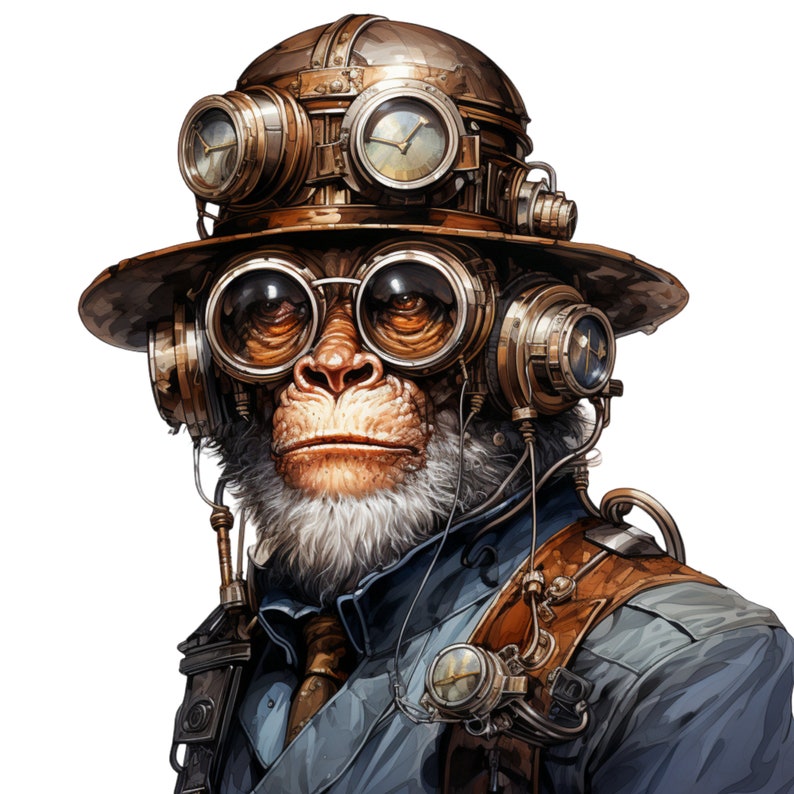 Steampunk Monkey Clipart Bundle PNG Clipart Mechanical - Etsy